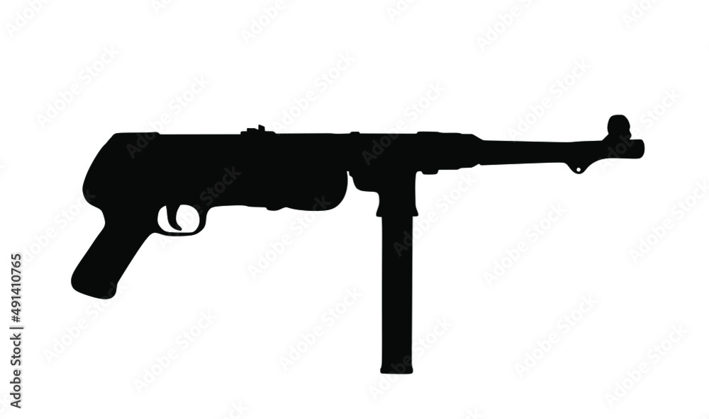 WW2 German submachine gun MP 40 vector silhouette illustration isolated ...