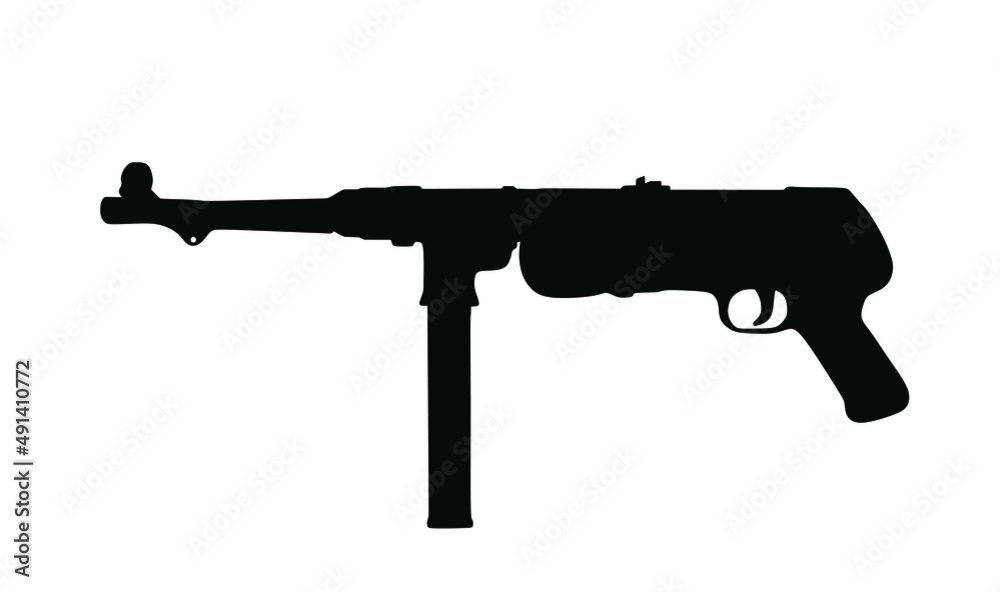 WW2 German submachine gun MP 40 vector silhouette illustration isolated ...