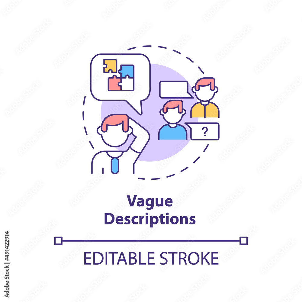 Vague descriptions concept icon. Red flag in job interview abstract ...