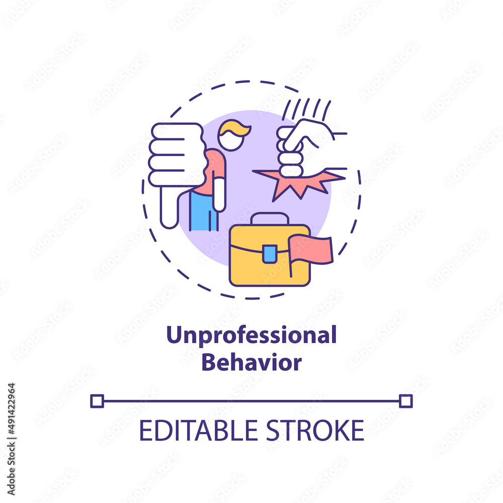 Unprofessional behavior concept icon. Warning sign in recruitment ...