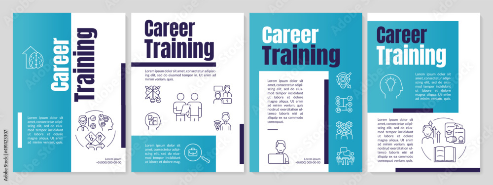 Career training programs cyan brochure template. Choose desirable career field. Leaflet design ...
