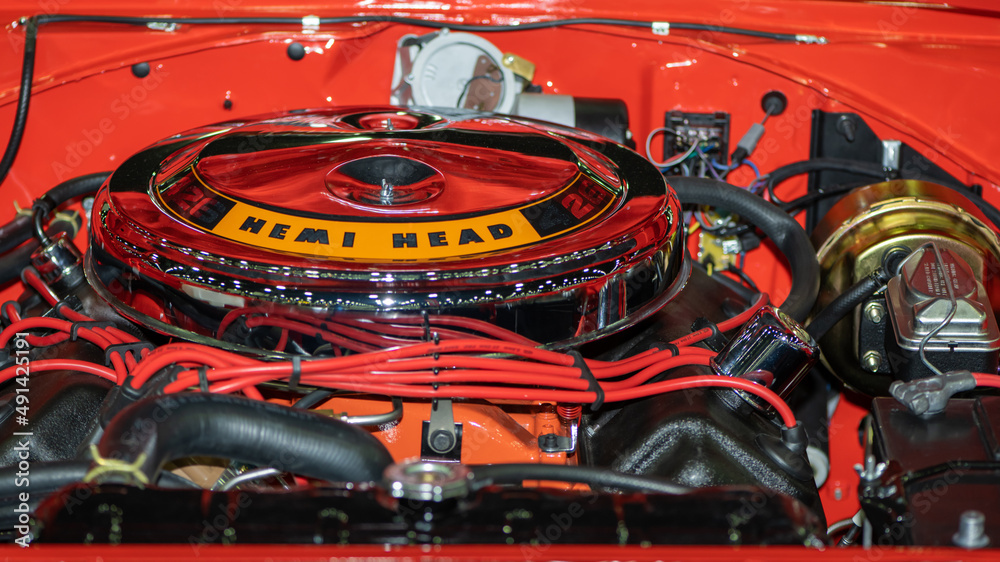 DETROIT, MI/USA - March 4, 2022: Close-up of a 1968 Plymouth Roadrunner ...