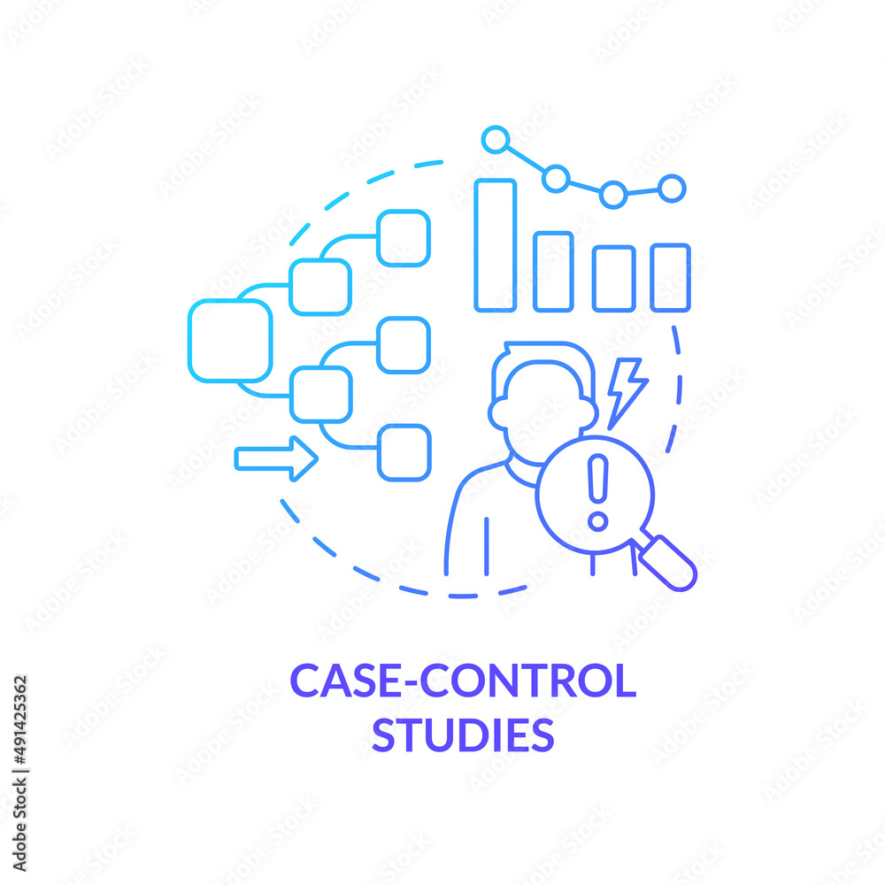 Case-control studies blue gradient concept icon. Information analysing ...