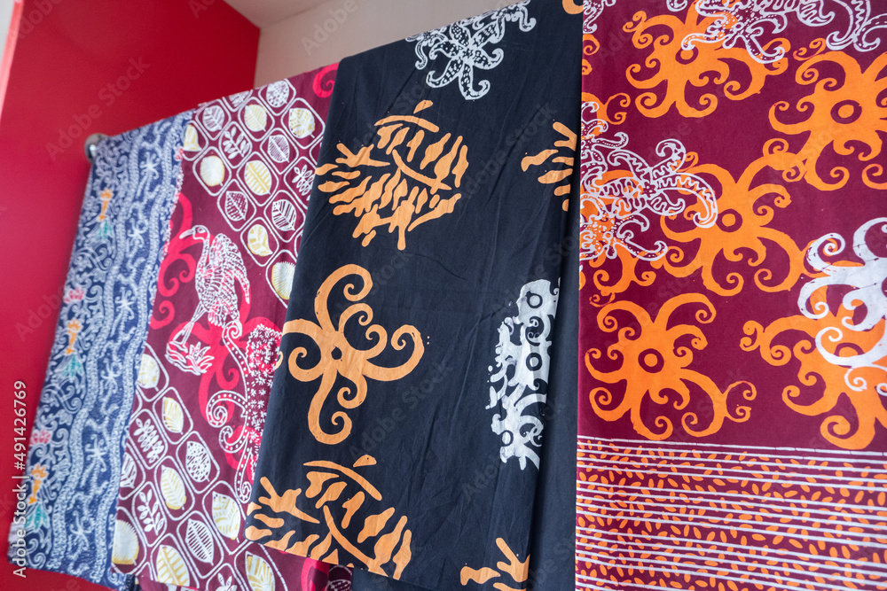 Various types of batik from Bontang, East Kalimantan, Indonesia, with a ...