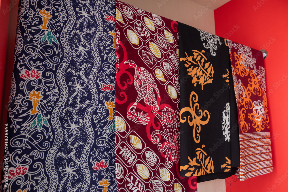 Various types of batik from Bontang, East Kalimantan, Indonesia, with a ...