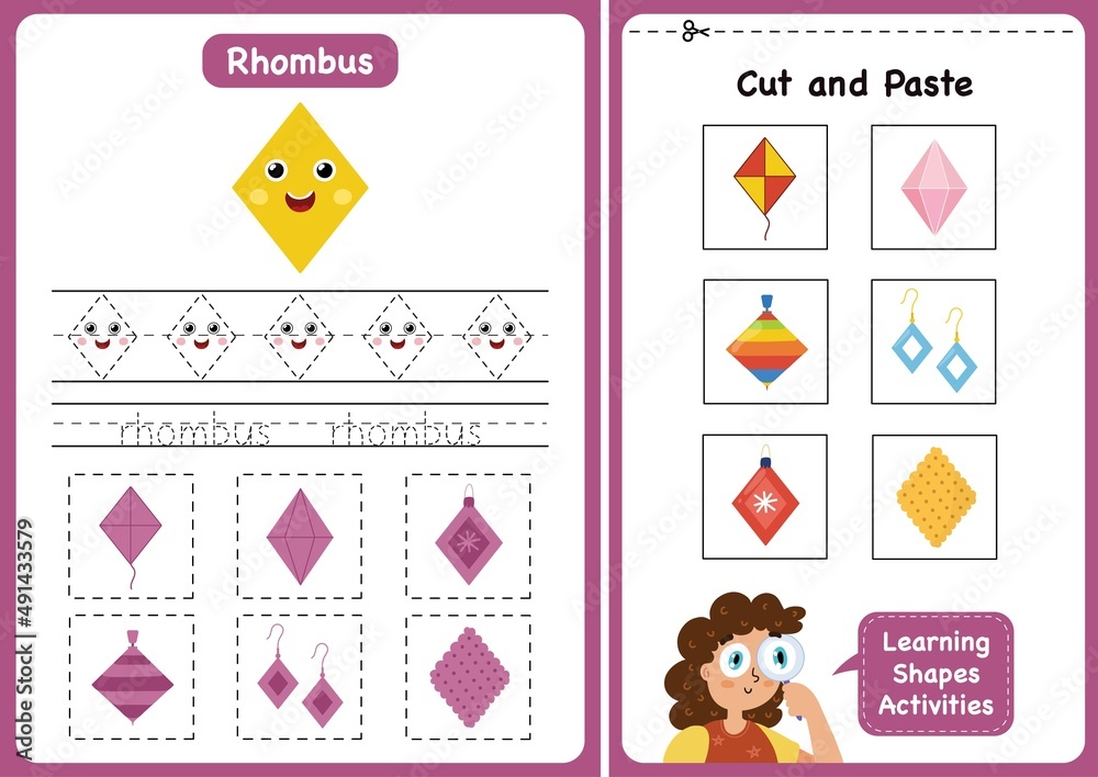 Learning shapes activity page - Rhombus. Geometric shapes worksheets ...