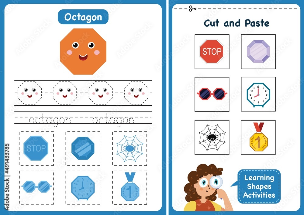 Learning shapes activity page - Octagon. Geometric shapes worksheets ...