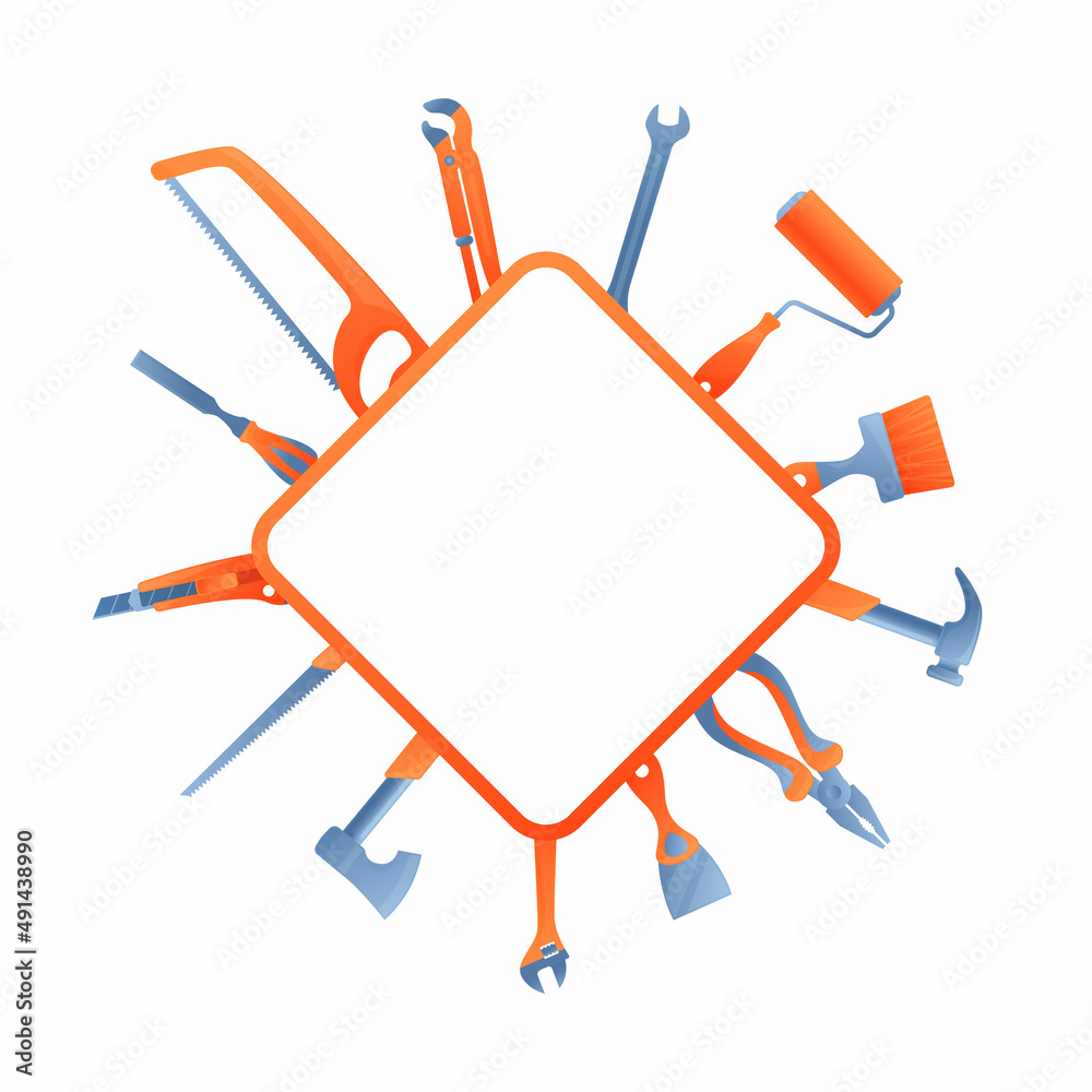 Vector illustration hand tools for home renovation, maintenance and ...