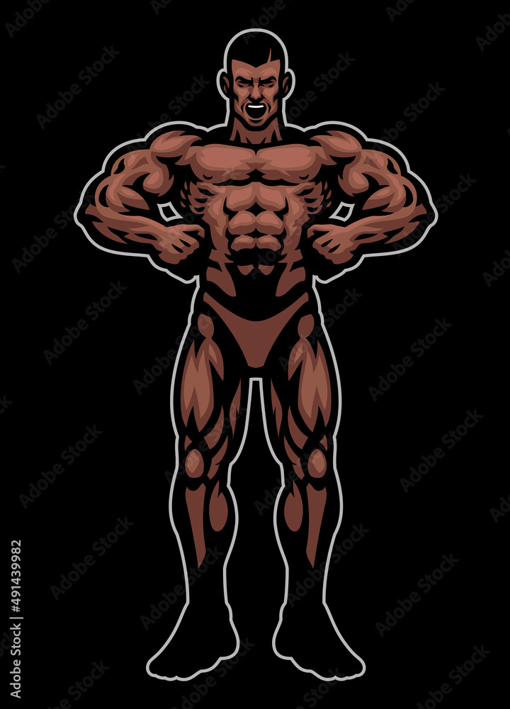 Black Bodybuilder Mascot Flexing His Muscle Body Stock Vector | Adobe Stock