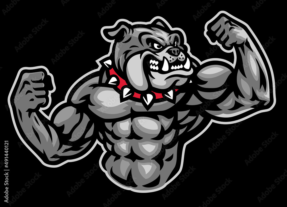 Bulldog Mascot Logo with Big Bodybuilder Body Stock Vector | Adobe Stock