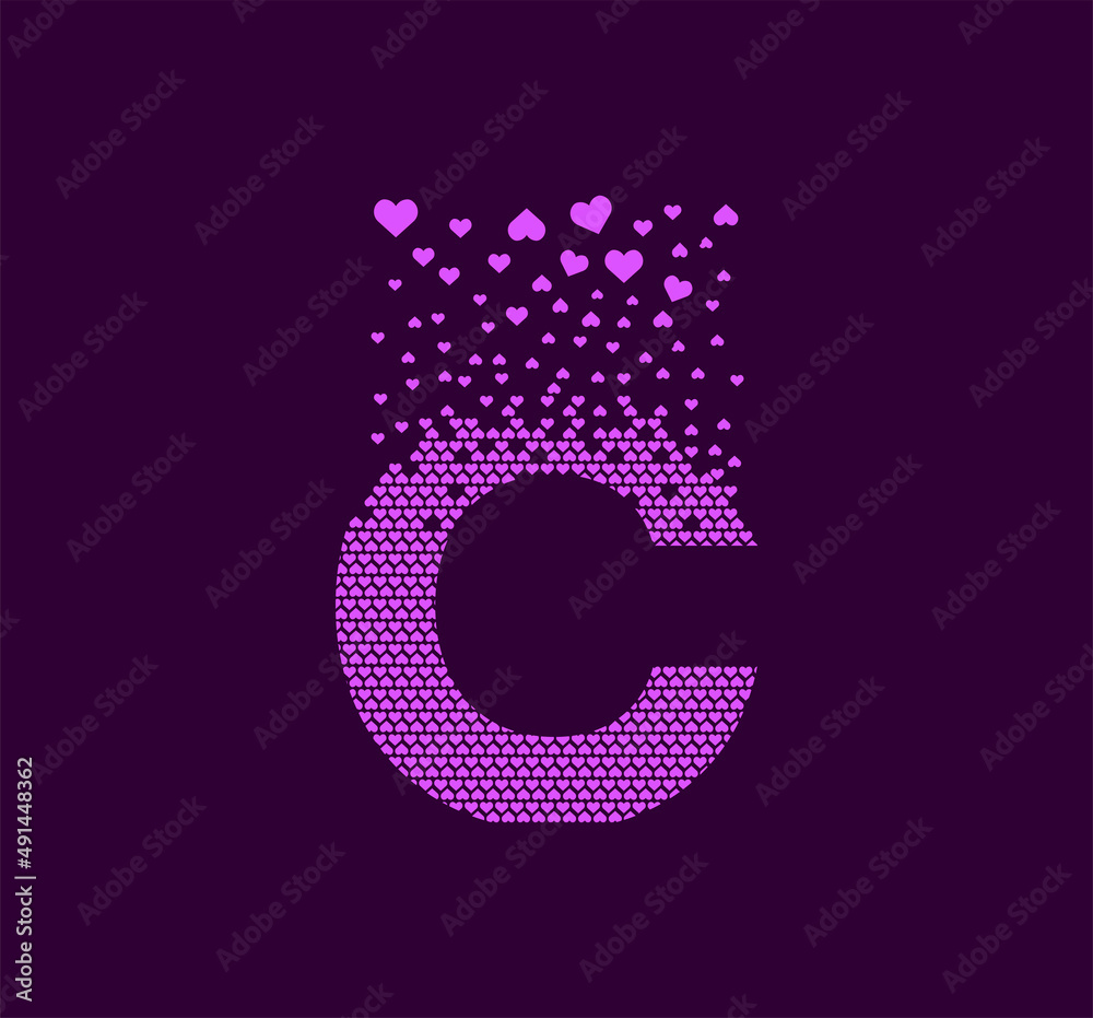 Heart letter C animated pixel dot logo. Capital letter pixel up. Hearts ...