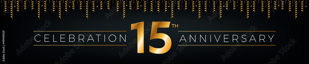 15th anniversary. Fifteen years birthday celebration horizontal banner ...