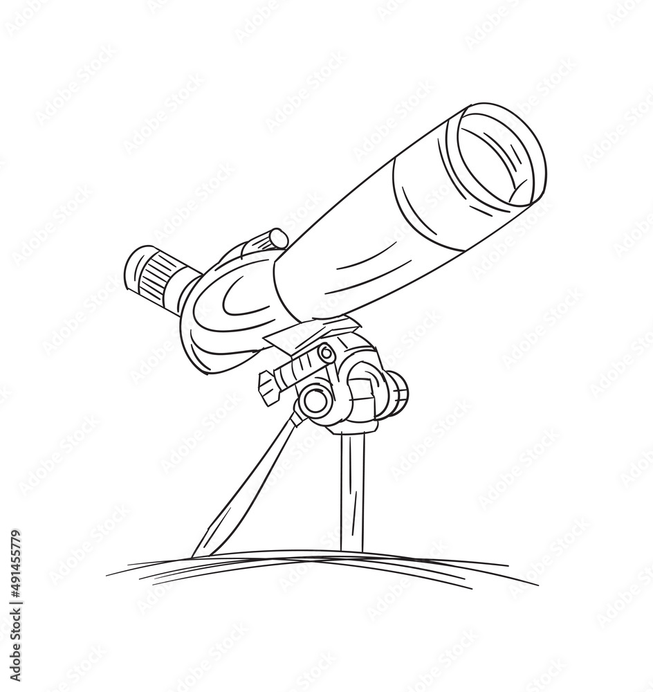 doodle telescope illustration. outline telescope. vector telescope for ...