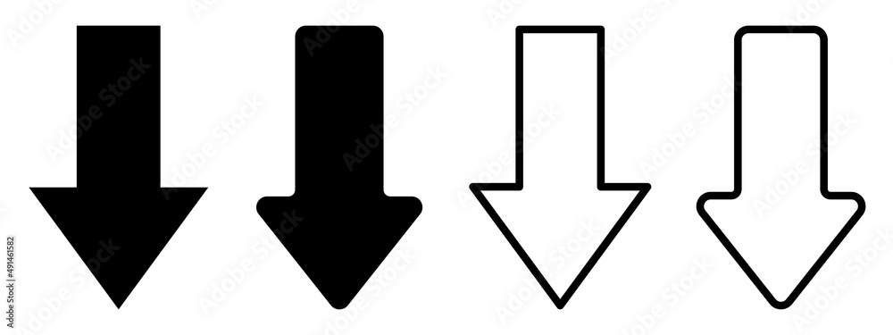 Set of down arrow icons. Digital download signs. Vector symbols ...