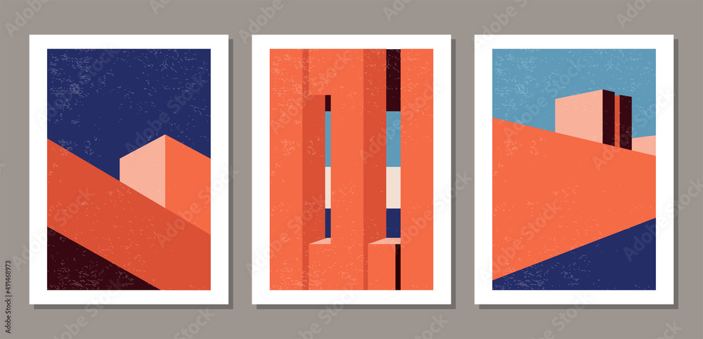 Set of contemporary geometry architecture posters in mid century modern ...