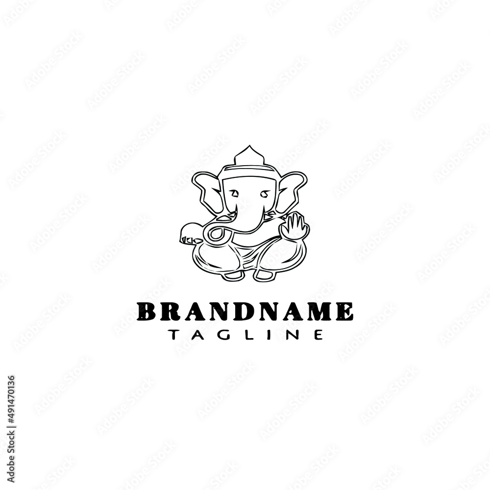 lord ganesh logo cartoon icon design template black isolated vector ...