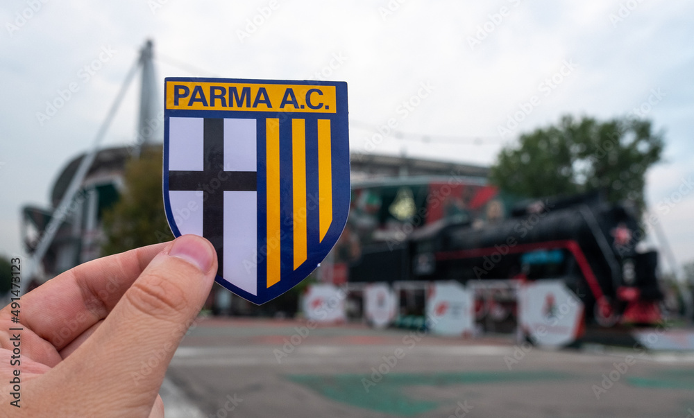August 30, 2021, Parma. The emblem of the Parma Calcio football club ...