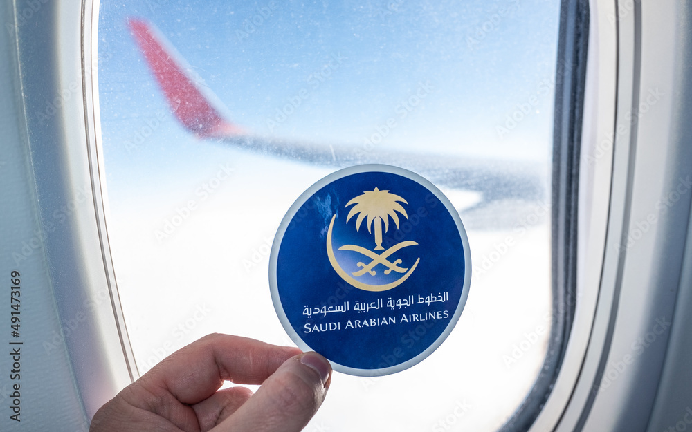 December 6, 2021, Jeddah, Saudi Arabia. The emblem of the airline Saudi ...