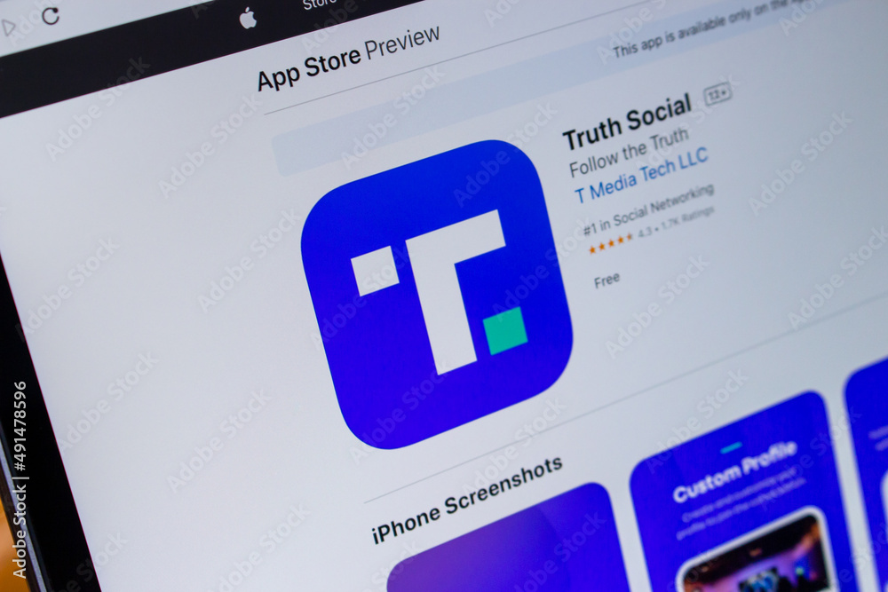 Kumamoto, JAPAN - Feb 22 2022 : The app of Truth Social icon in the App ...