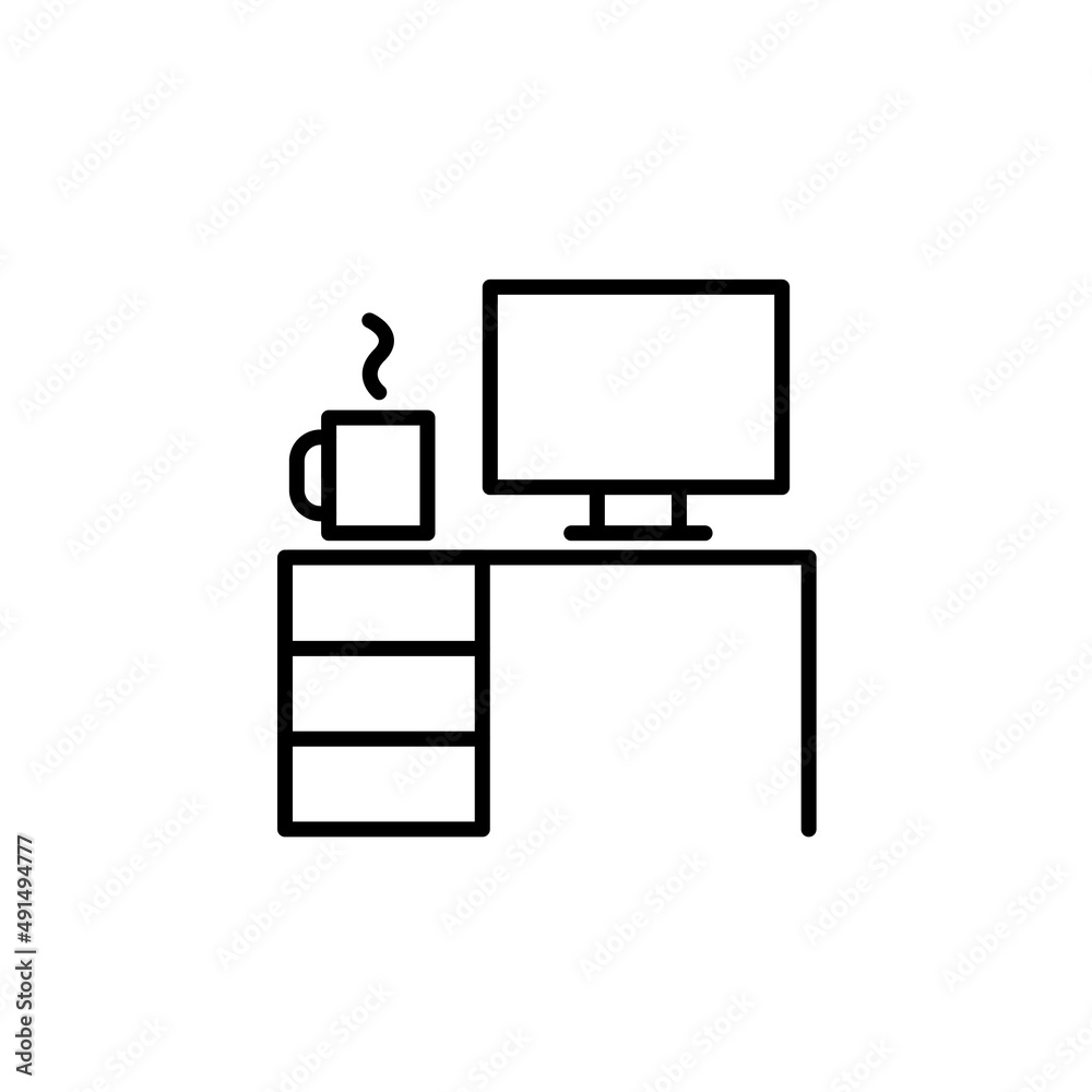 Office work black outline icon. Computer job concept. Freelance ...
