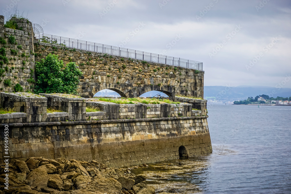 Panoramic view of the Castillo de San Felipe. Stone and earth coastal ...