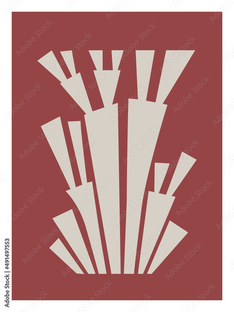 Algae motif in a primitive style on a red background, simple perfection ...