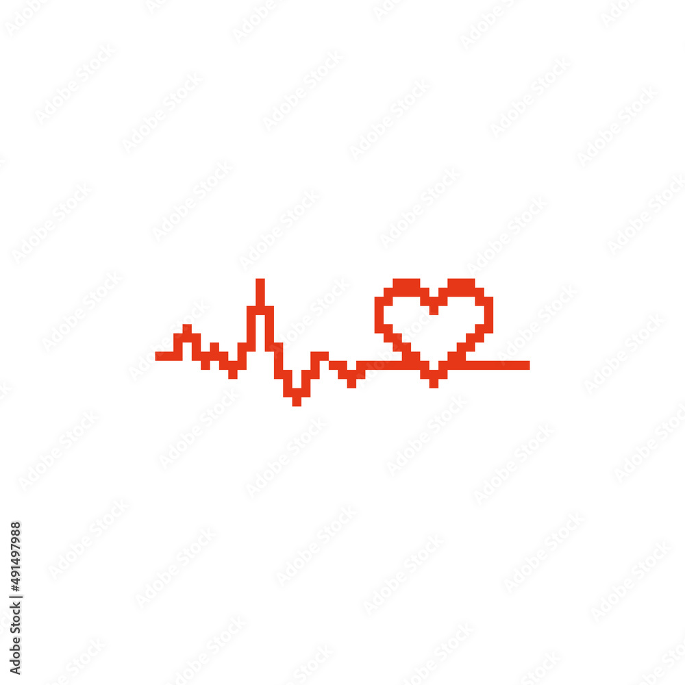 Pixel art heart pulse. Dotted heart pulse designed with small square ...