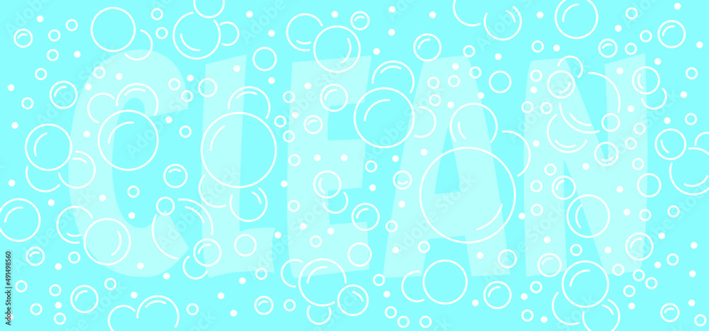 Clean. Sparkling water background. Water drops. Cartoon bath soap with ...