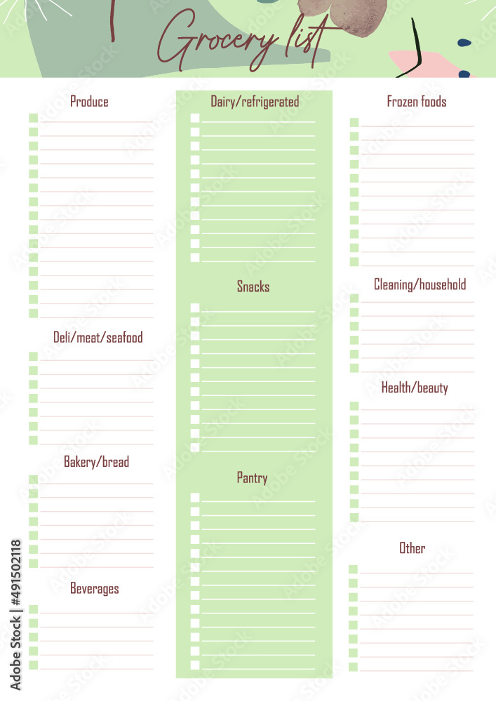 Grocery Lists planner printable template vector. Printable and Digital ...