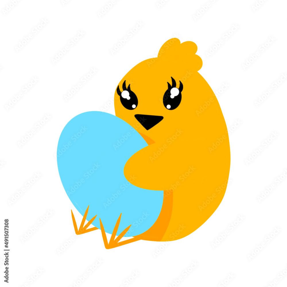 Concept of cute chicken hugging egg. Vector illustration. Cartoon chick ...