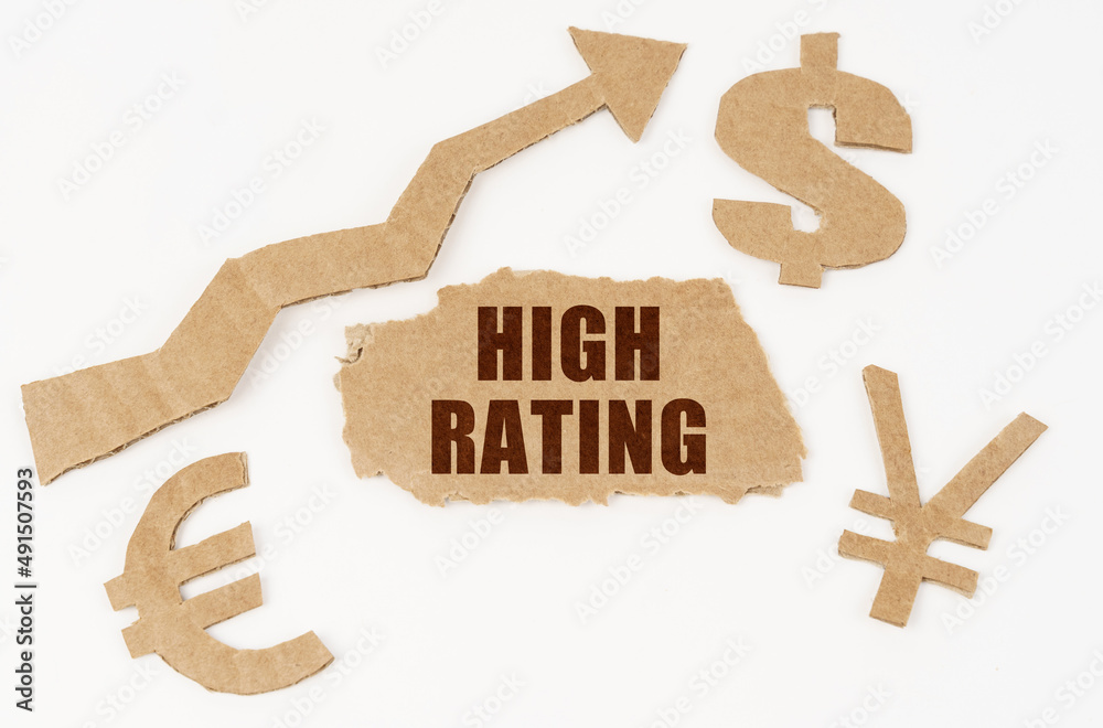 On a white background, currency symbols, an arrow and a torn cardboard ...