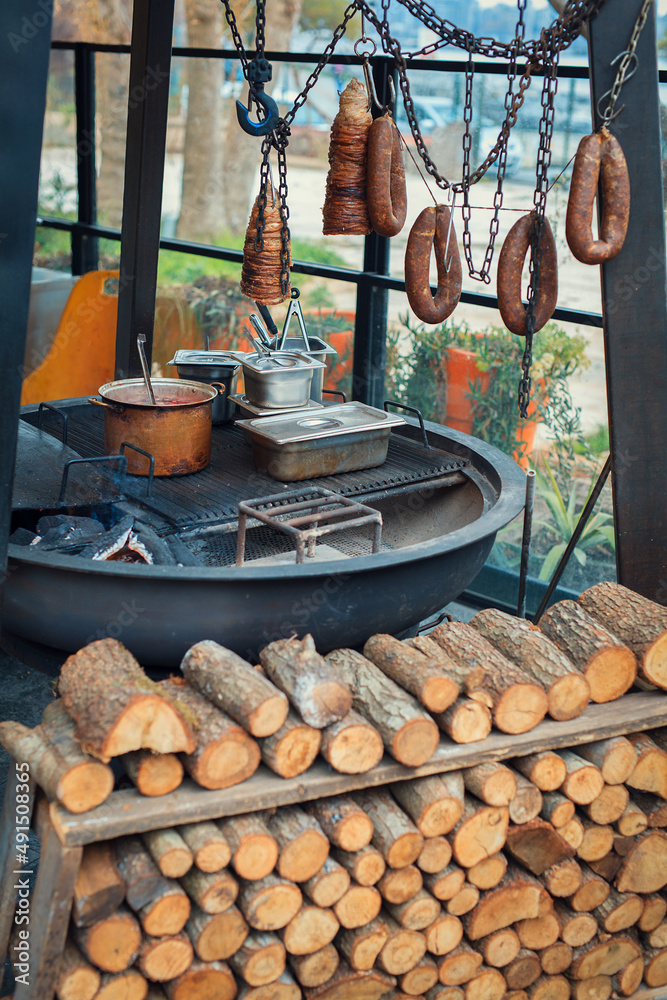 Traditional Turkish street food Kokoretsi also know as Kokorec and ...