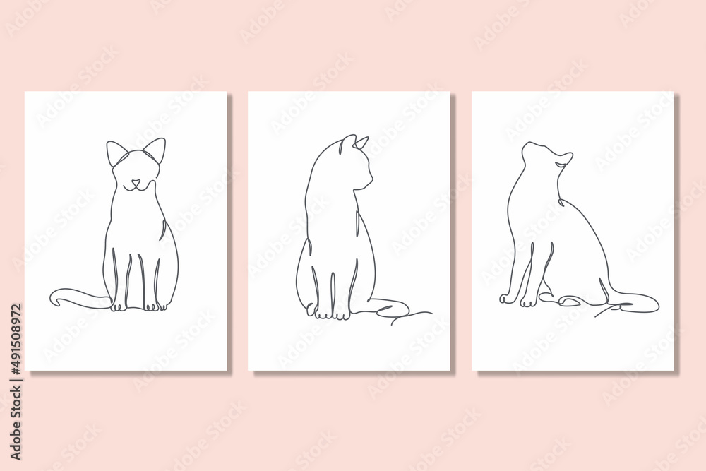 Minimalist Cat Line Art Print Cat Drawing Poster One Line And Abstract ...