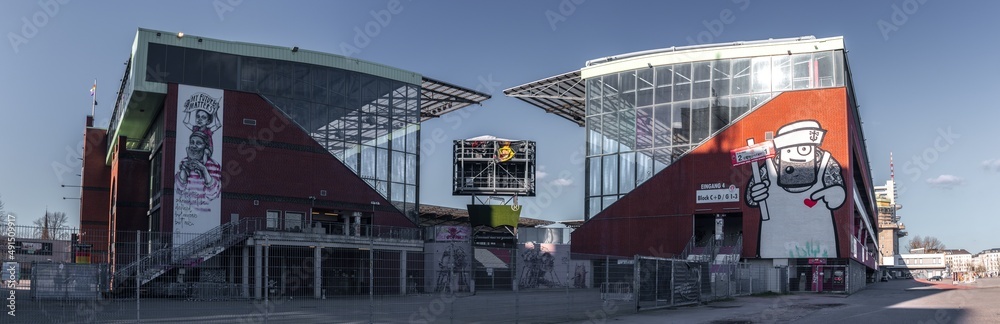 Facade of Millerntor-Stadion, home stadium of football club FC St ...