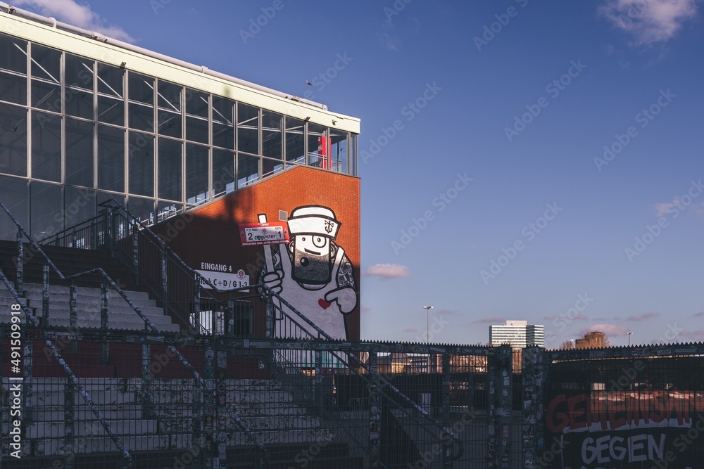 Facade of Millerntor-Stadion, home stadium of football club FC St ...