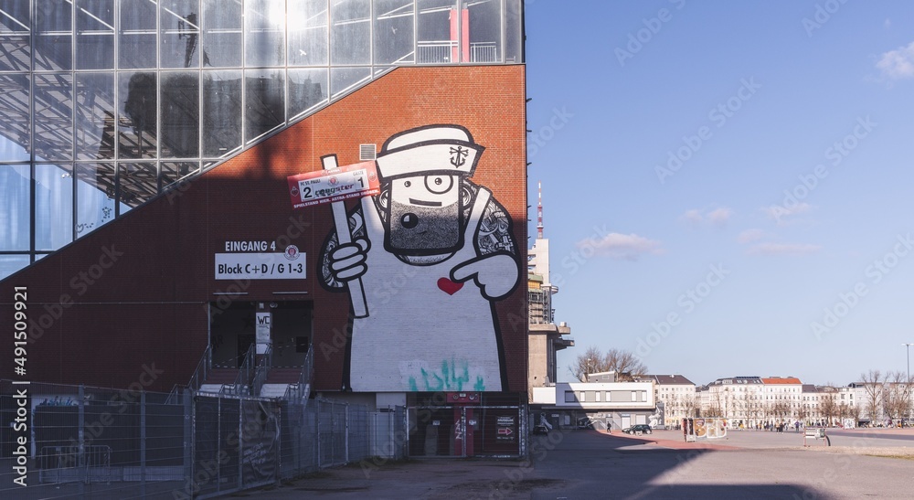 Facade of Millerntor-Stadion, home stadium of football club FC St ...