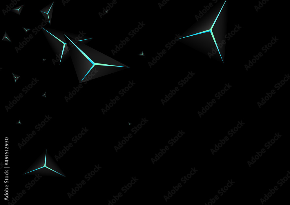 Dark Triangular Background Black Vector. Blue Neon Crystal Space ...