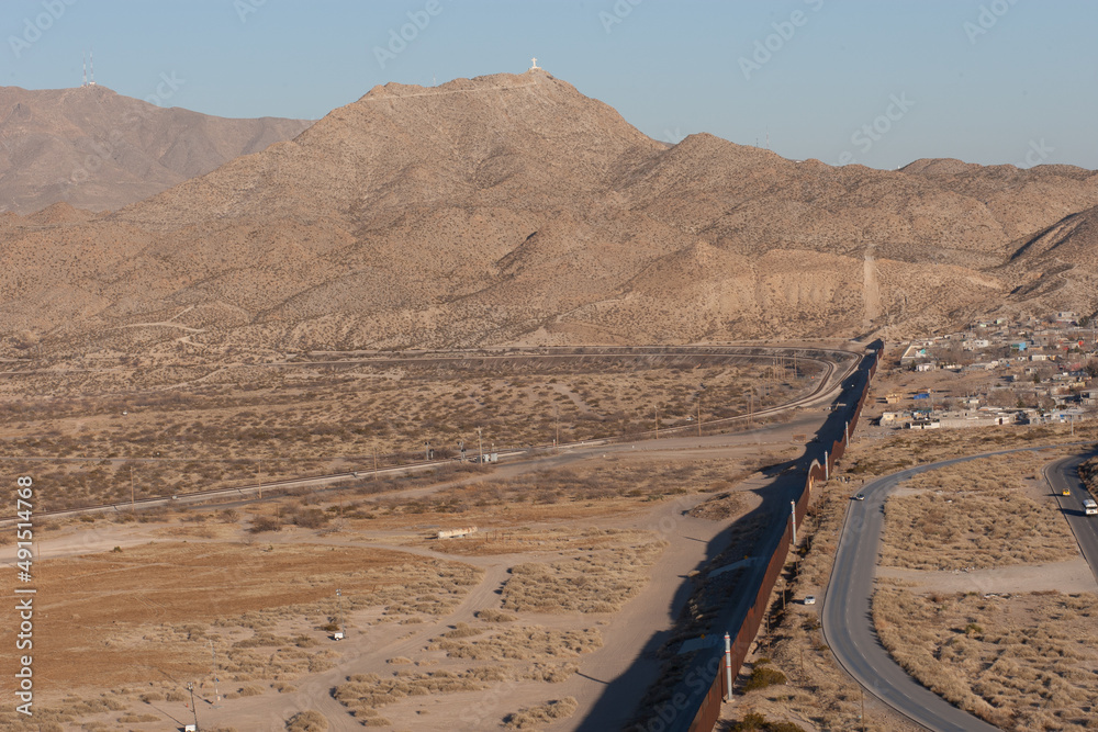 Landscapes at sunset in Ciudad Juarez Chihuahua Mexico border between ...