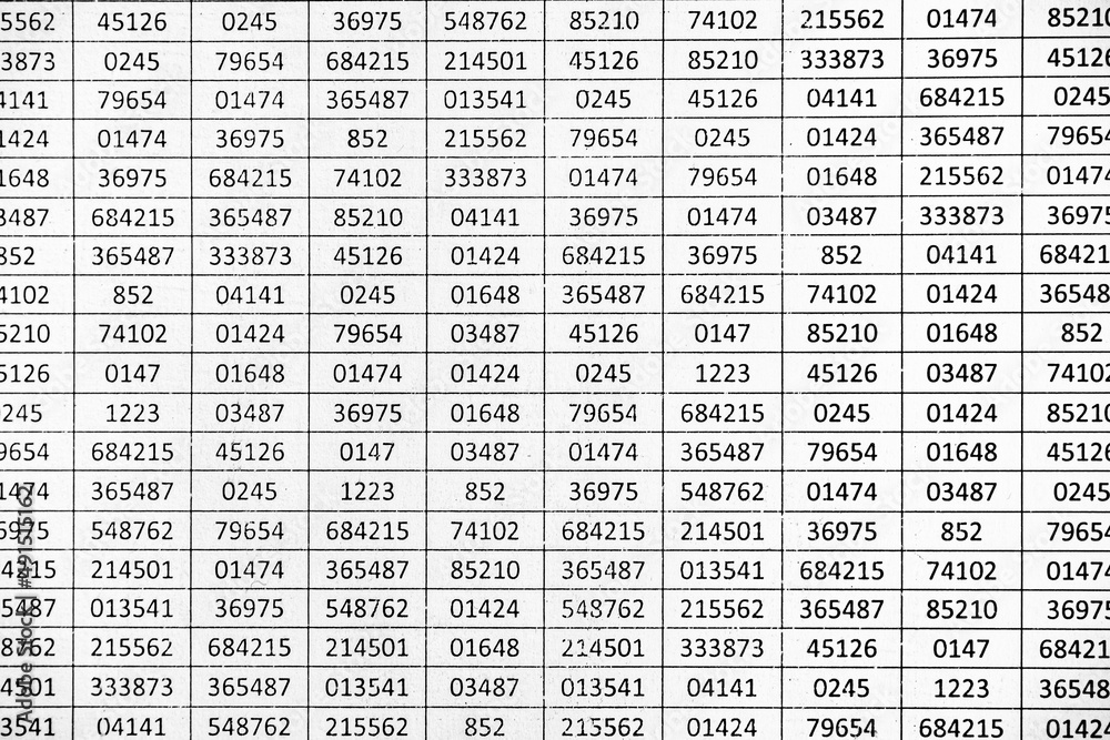 Random numbers on a spreadsheet in columns and rows Stock Photo | Adobe ...