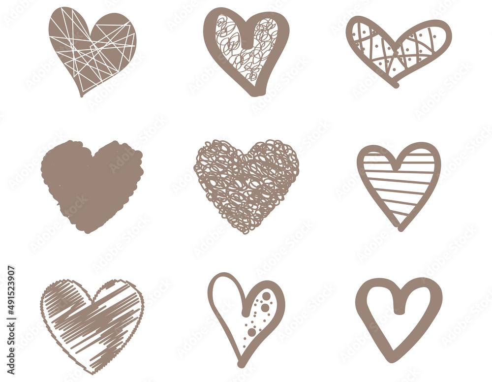 Heart contour vector. Brown hand drawn love icon isolated. Paint brush ...