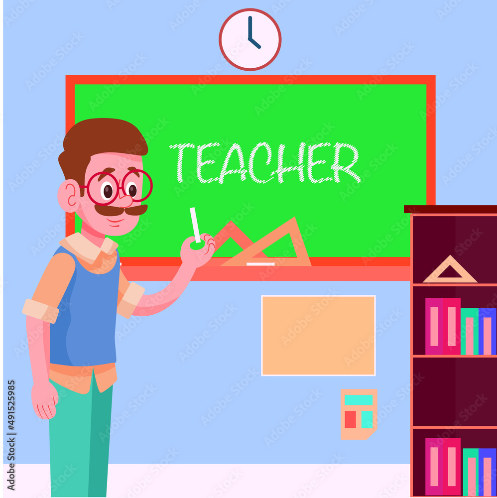 vector of a teacher giving class, preschool teacher giving class in a ...