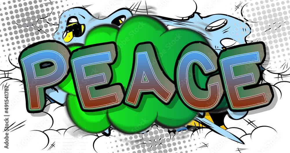 Peace. Motion poster. 4k animated Comic book word text moving on ...