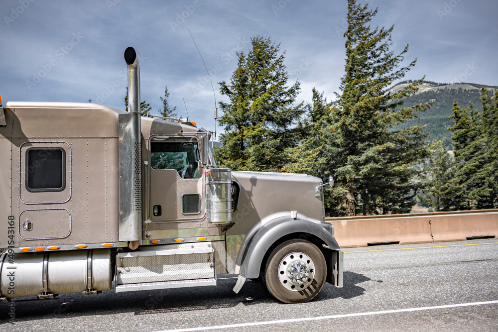 Profile of classic big rig semi truck with truck driver rest ...