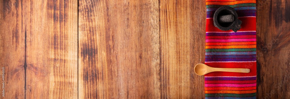 Mexican food cooking background with wooden spoon, colorful traditional ...