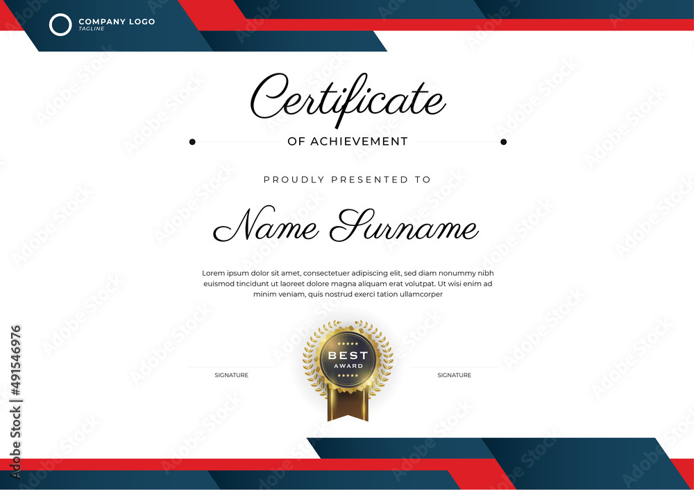Blue and red certificate design in professional style. Elegant, clean ...