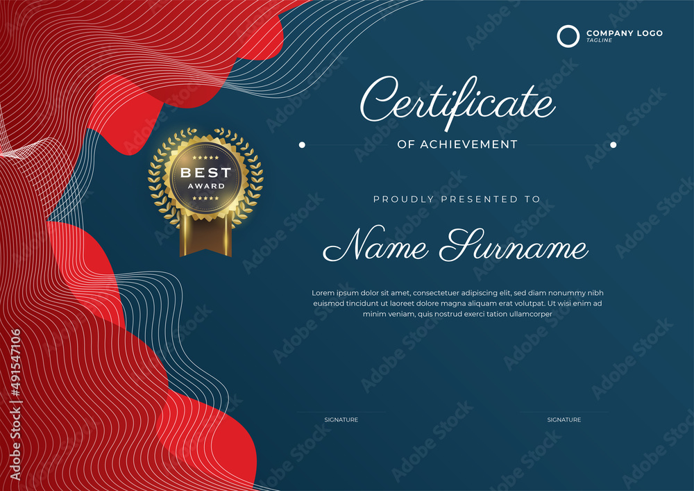 Blue and red certificate design in professional style. Elegant, clean ...