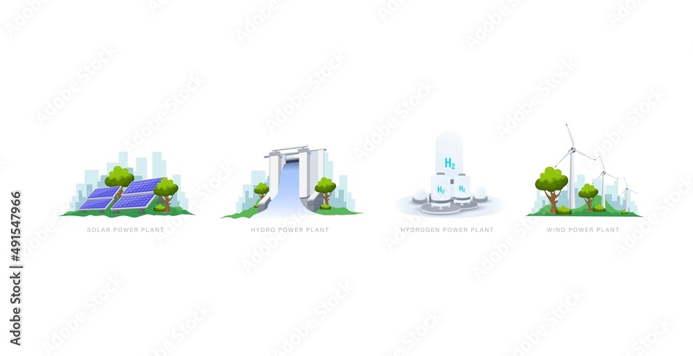 Renewable energy power plant resources with solar, hydro, hydrogen and ...