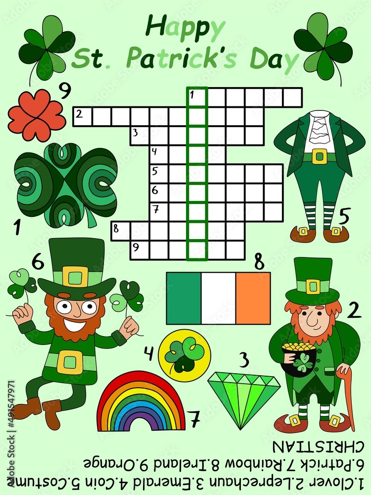 Crossword for St Patrick's day in English for kids vector illustration ...