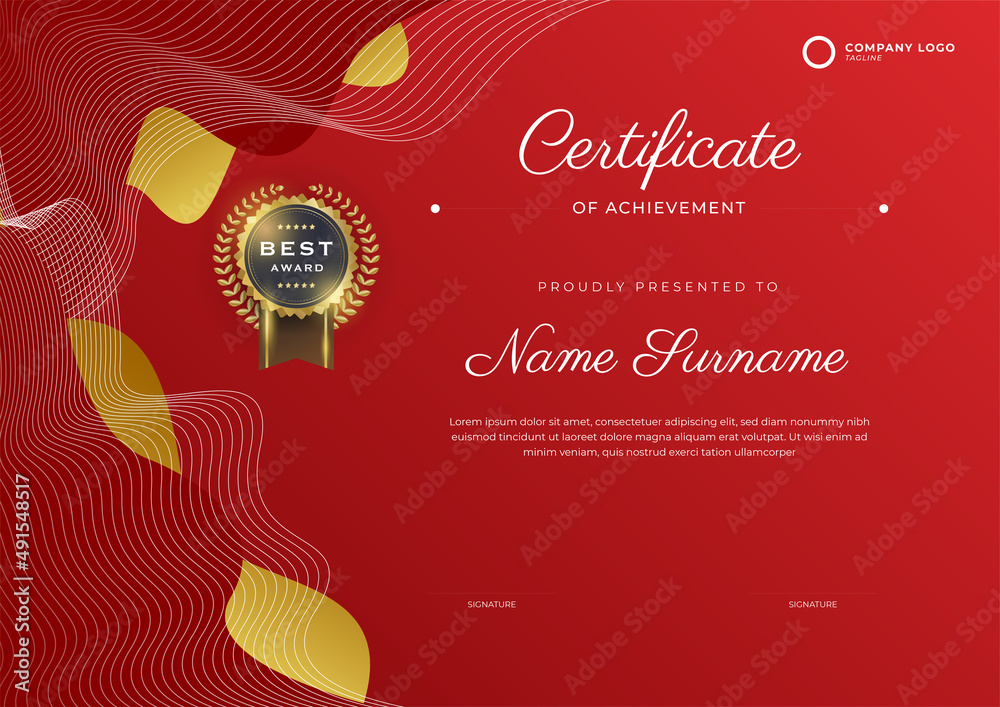 Modern red certificate design in professional style. Elegant, clean and ...