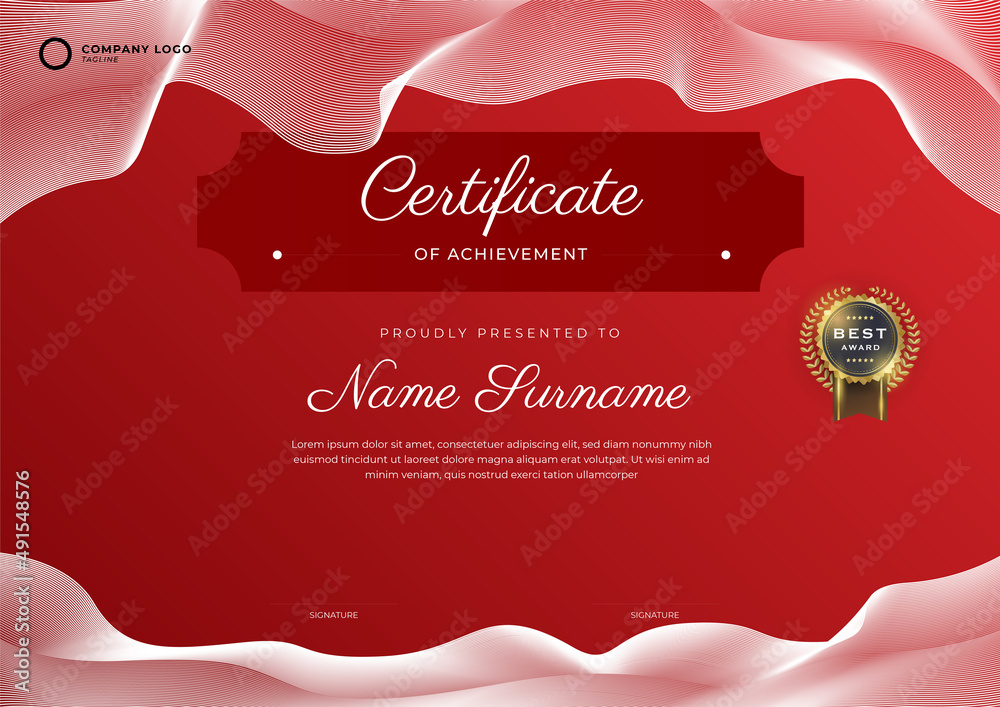 Modern red certificate design in professional style. Elegant, clean and ...
